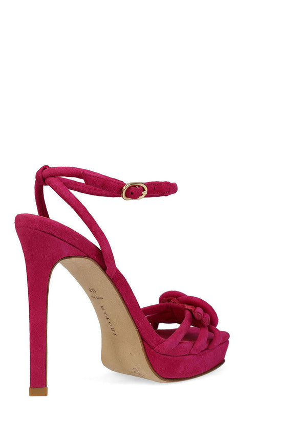Buy Chizu Suede Knotted Bow Platform Heel in Dragon Fruit Online | NATORI