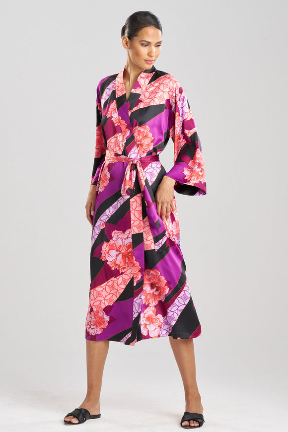 Buy Floral Tapestry Satin Robe in Magenta Online | NATORI