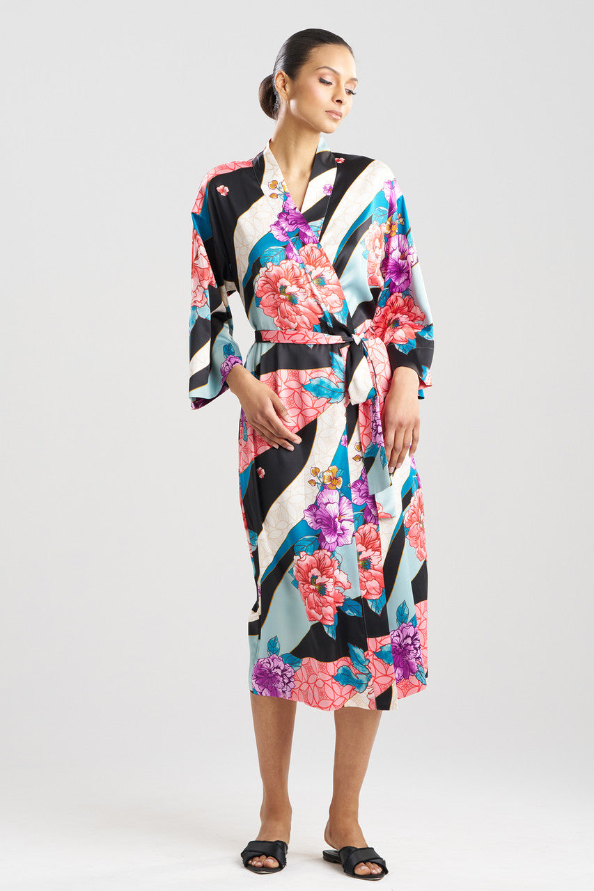 Buy Floral Tapestry Satin Robe in Teal Online | NATORI