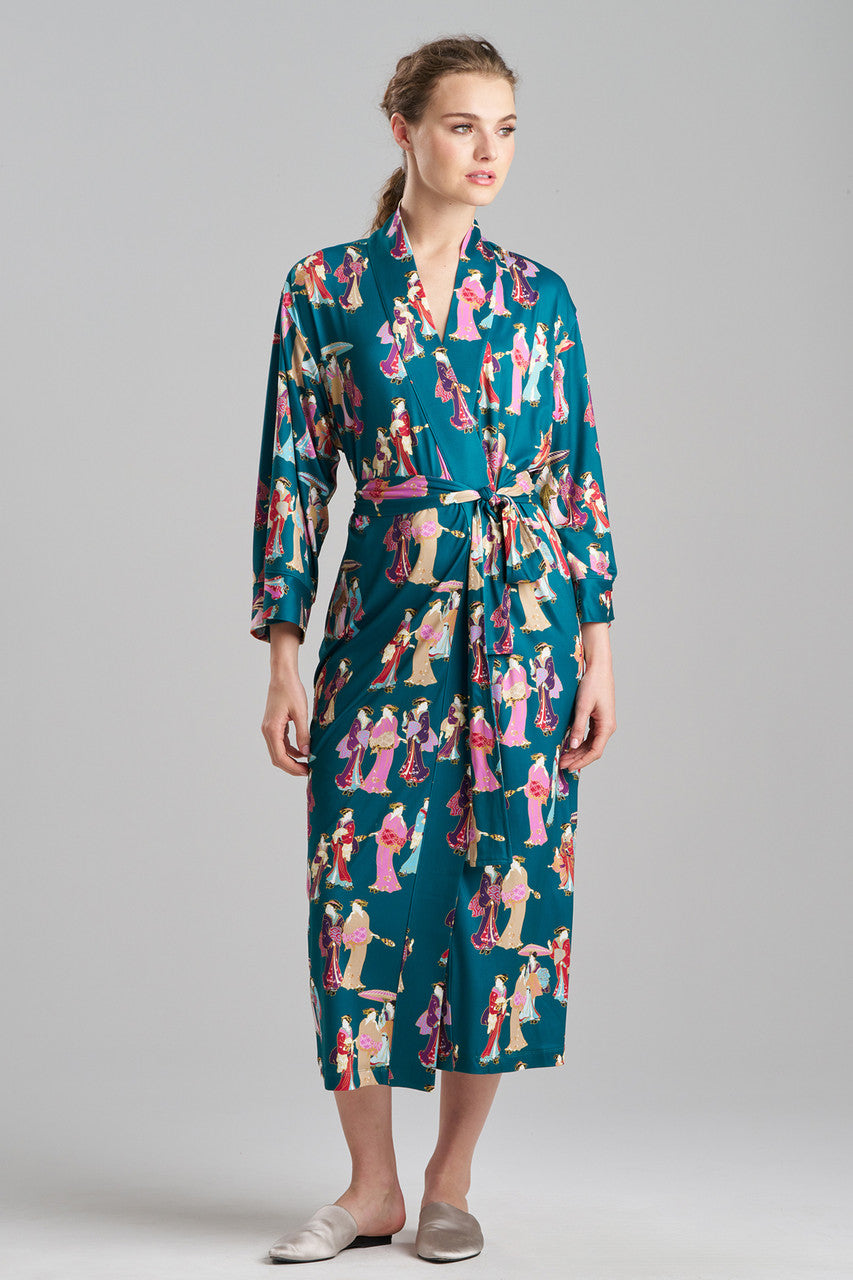 Buy Geisha Cozy Knit Robe in Green Multi Online | NATORI
