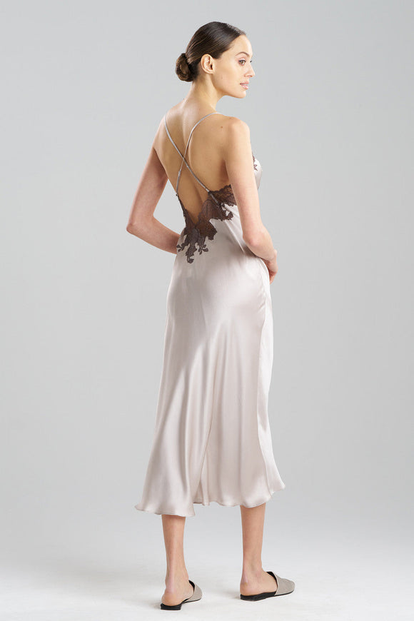 Buy Lolita Lace Low Back Silk Gown in Pewter/Ash Online | NATORI