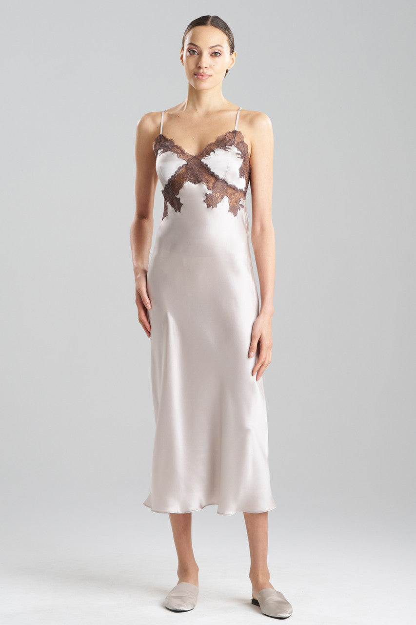 Buy Lolita Lace Low Back Silk Gown in Pewter/Ash Online | NATORI