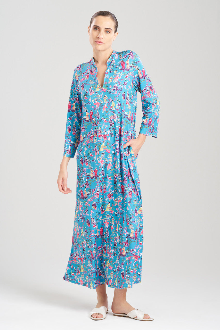 Buy Ren Mandarin Caftan in Dark Teal Online | NATORI