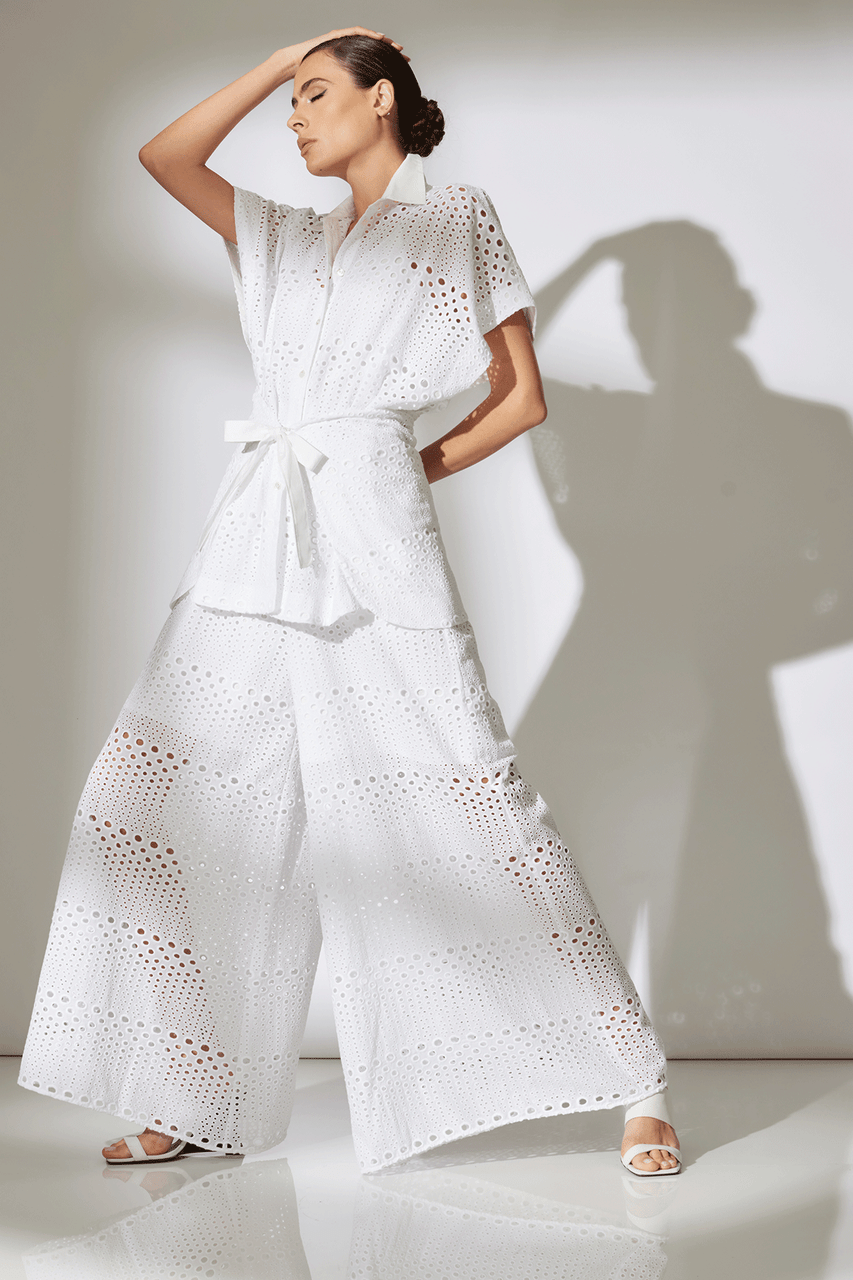 Buy Round Eyelet Pants in White Online | NATORI