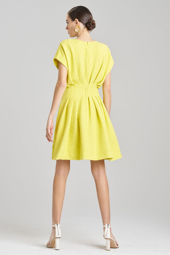 Buy Stretch Texture Jacquard Pleated Dress in Limoncello Online | NATORI