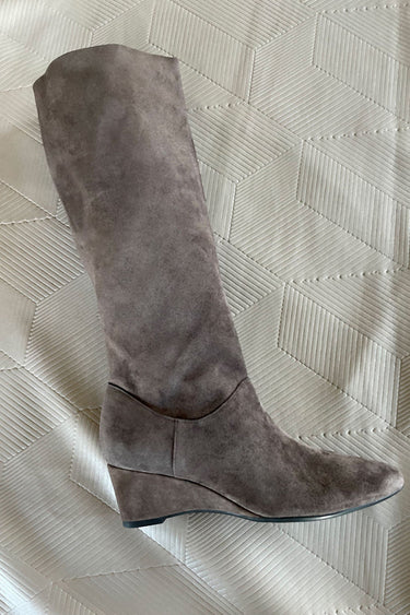 Buy Thrill Suede Contour Wedge Tall Slouch Boot in Truffle Online | NATORI