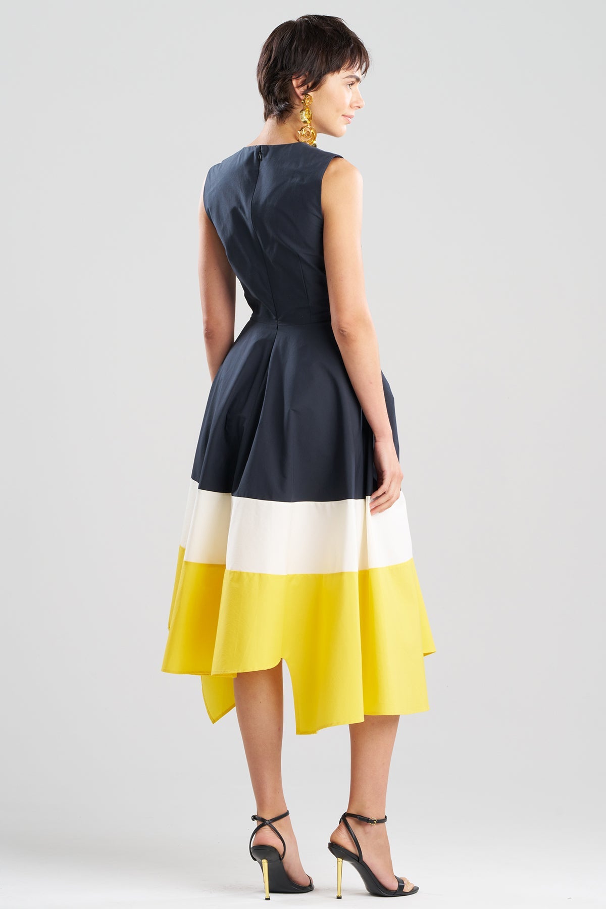 Color Block Tech Cotton Taffeta Origami Maxi Dress