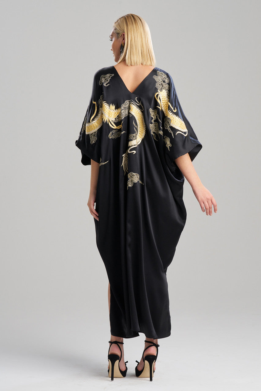 Buy Couture Lucky Dragon Embroidered Cocoon Silk Caftan in Black Online ...