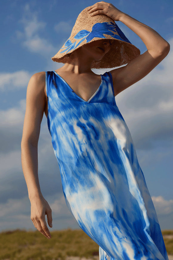 Buy Santorini Printed Cotton Silk Trapeze Tank Dress in Majorelle ...